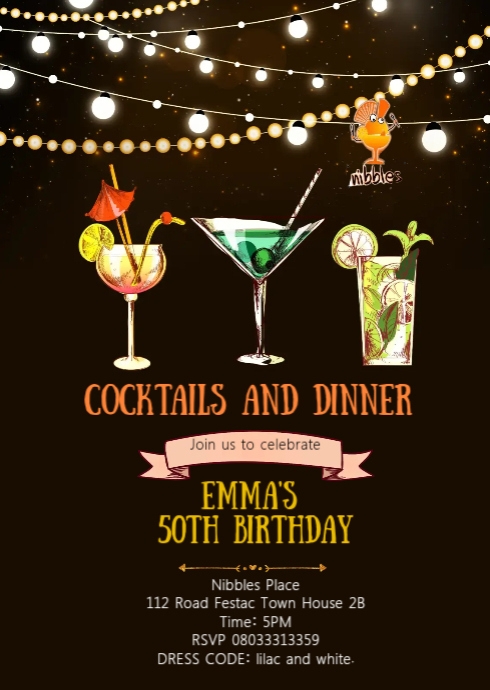 Cocktail and dinner party theme invitation | PosterMyWall