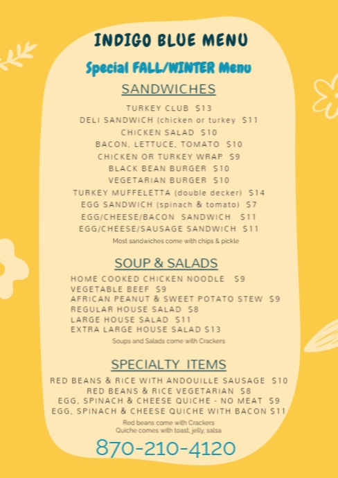 Copy of ,Indigo fall/winter menu | PosterMyWall