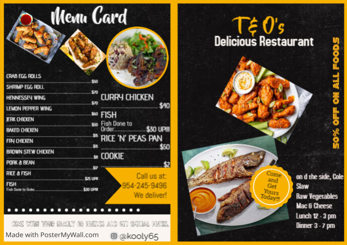 Bifold Restaurant Menu First 1 Page | PosterMyWall