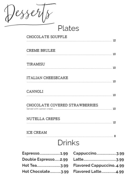 Dessert Menu | PosterMyWall