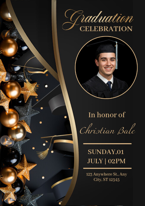 Abstract Black Gold Abstract Graduation Celebration A4 Template ...
