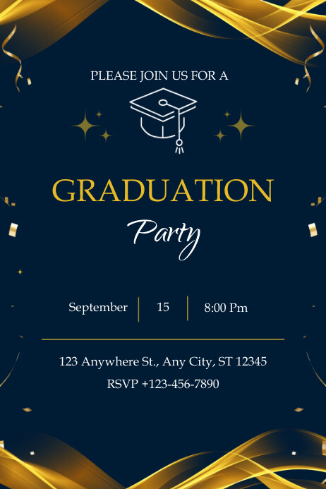 Abstract Blue And Golden Graduation Party Pos Template | PosterMyWall