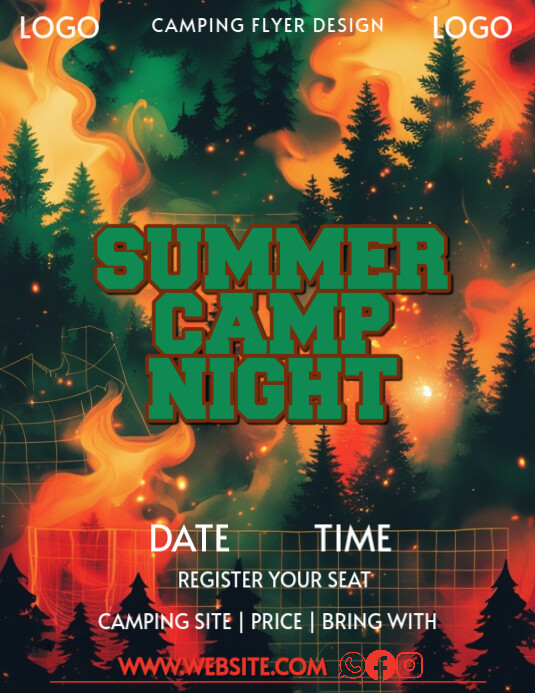 Copy of Abstract Cozy Smoky Summer Camping Flyer With Campfire Glow And ...