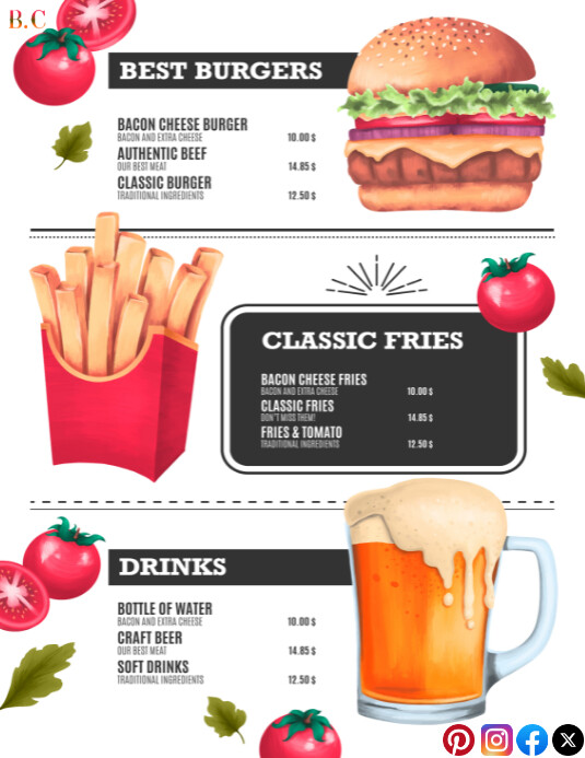 Modèle Abstract Delicious Burger And Fries Menu Temp | PosterMyWall