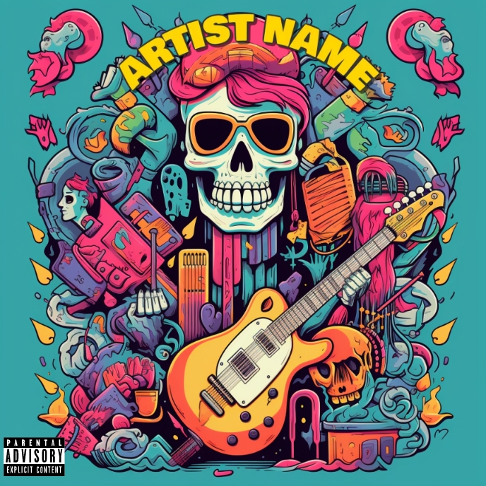 abstract skull hard rock guitar album cover Template | PosterMyWall
