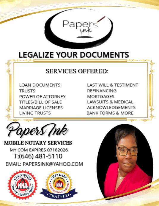 Gold Notary Services Flyer | PosterMyWall