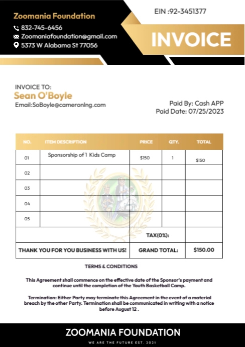 Gold Invoice Template | PosterMyWall