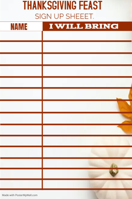 Thanksgiving sign up sheet design | PosterMyWall