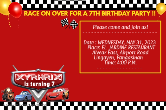 CARS DISNEY BIRTHDAY INVITATION | PosterMyWall