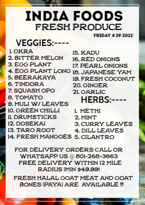 Copy of Copy of Menu Card Template Design Vegetables Din Rest ...