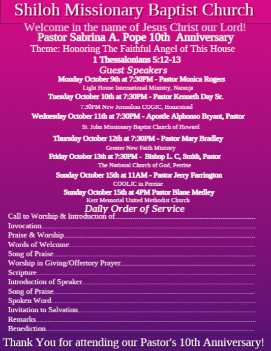 Pastor's 10th Anniversary Program (2) | PosterMyWall