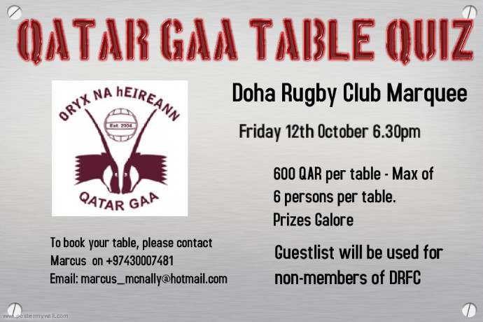 Qatar GAA Table Quiz | PosterMyWall