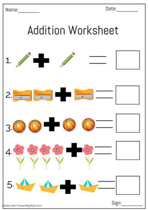 Addition Worksheet For Kids / Toddlers Template | PosterMyWall