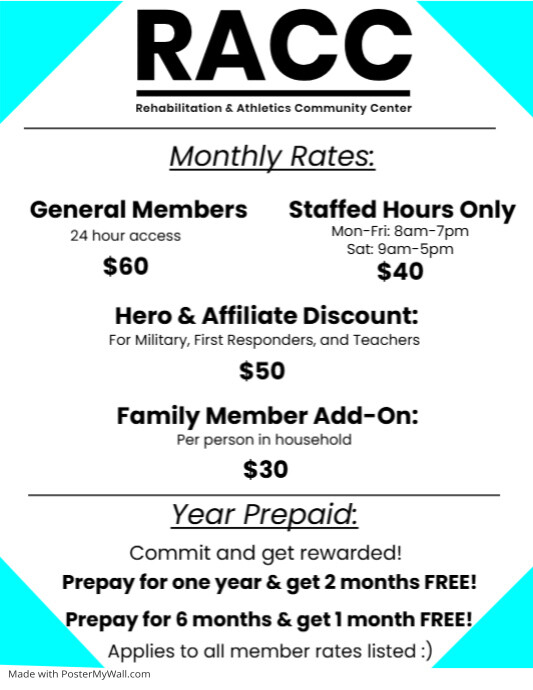RACC Rates Sheet | PosterMyWall