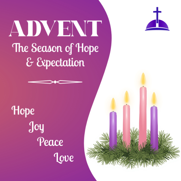 Advent Season Church Flyer Template with Purple and Pink Candles Hope ...
