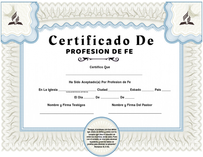Copy of adventista, iglesia, hispanic, certificate, award, baptism ...