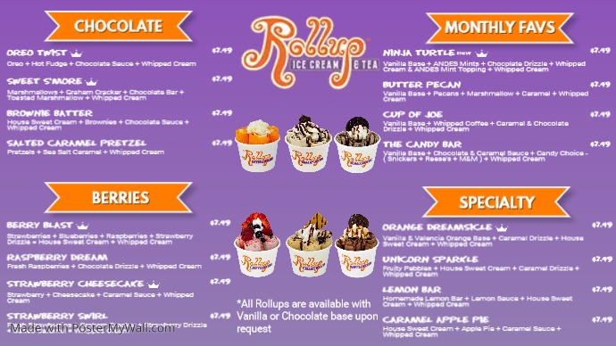Rollup Ice Cream and Eatery Menu | PosterMyWall