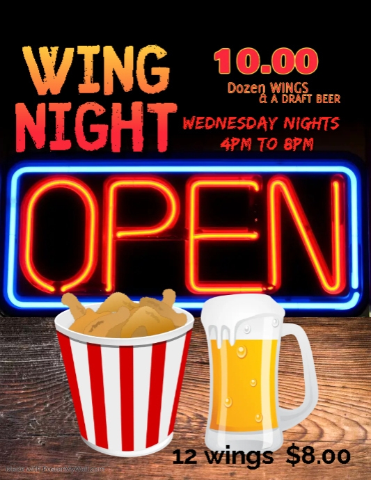 Copy of Restaurant Bar Wing Night Specials Template | PosterMyWall