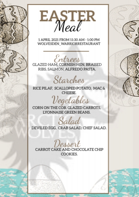 Copy of Restaurant Easter Dinner Menu Template | PosterMyWall