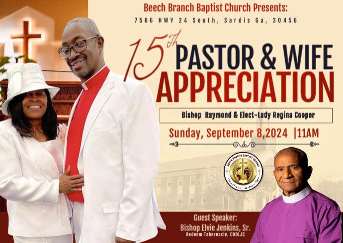 Copy of Beige Pastor Anniversary Postcard | PosterMyWall