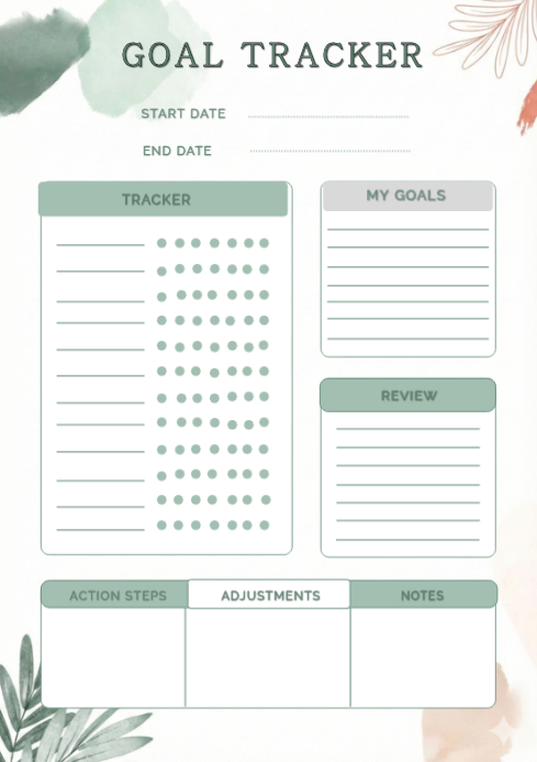 Aesthetic Goal Tracker Printable Template (A4) | PosterMyWall