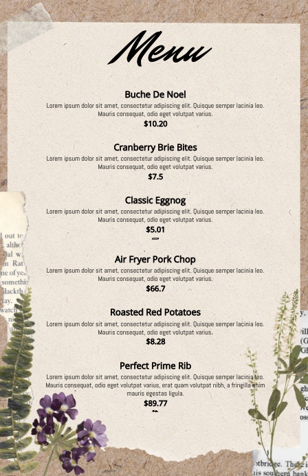 AESTHETIC MENU Template | PosterMyWall