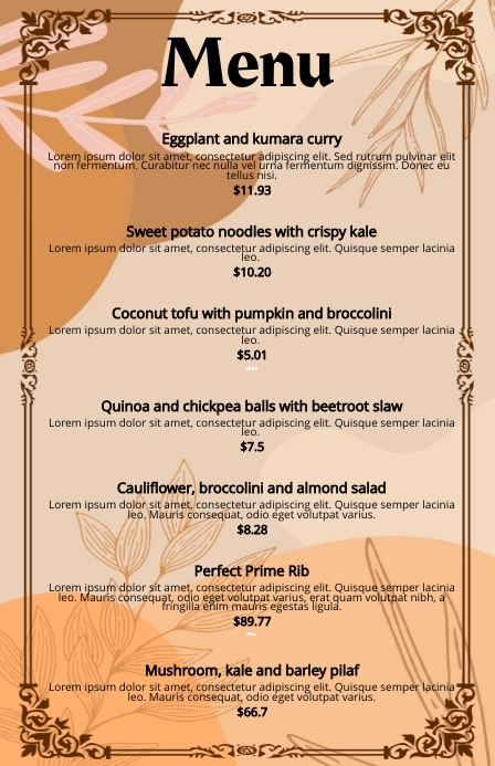 Modèle AESTHETIC MENU | PosterMyWall