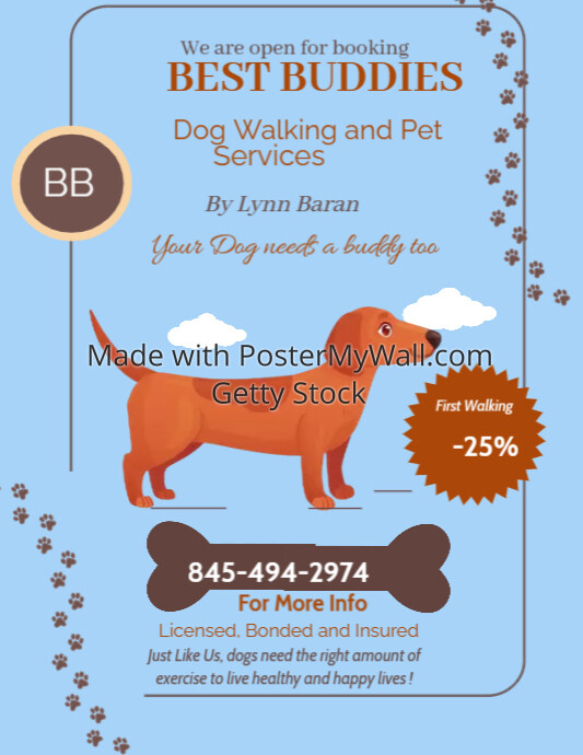 dog walking services flyer template design (1) | PosterMyWall
