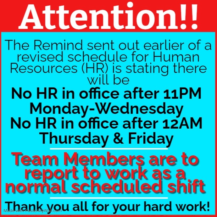 HR Revised Reminder | PosterMyWall