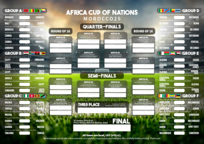 Plantilla de AFCON 2025 Soccer Football Wall Chart | PosterMyWall