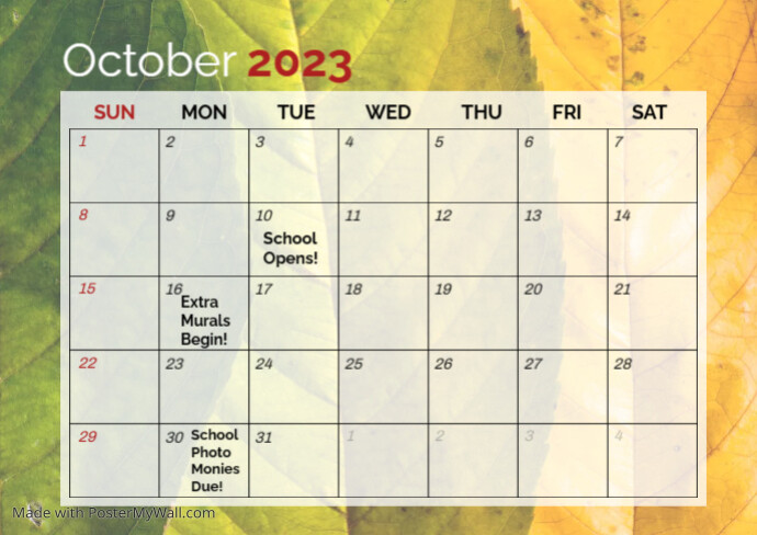 Printable calendar template 2023 october | PosterMyWall