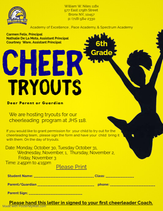 Yellow Cheerleader Tryouts Contest Flyer (2) | PosterMyWall