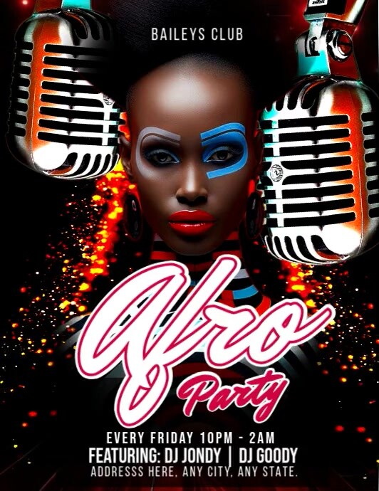 Afro party black flyer (Us letter) Template | PosterMyWall