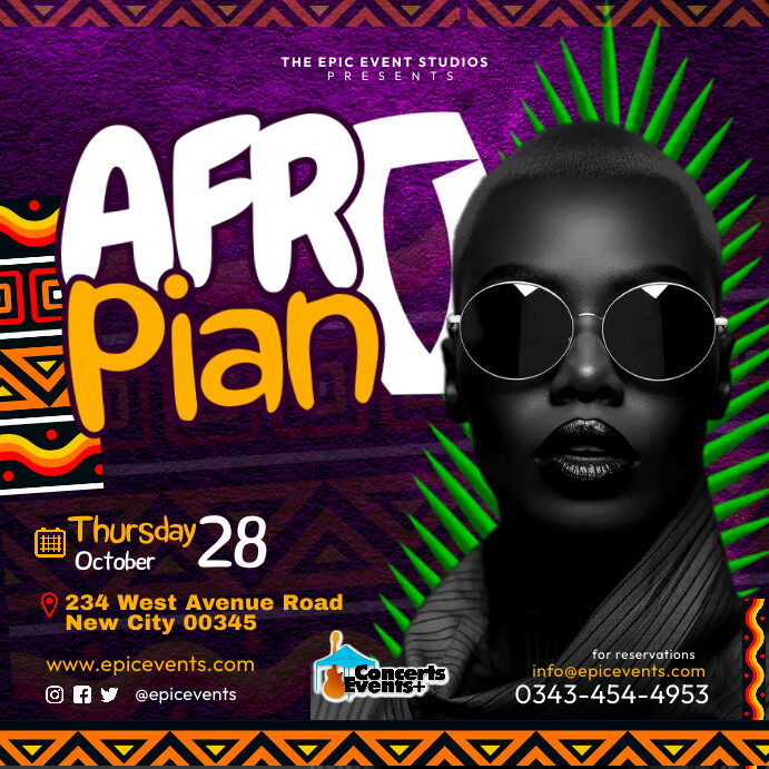 Afro piano party flyer design Template | PosterMyWall