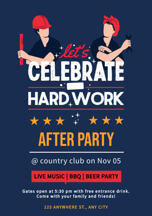 After Work Party Flyer (Navy Blue) Template | PosterMyWall