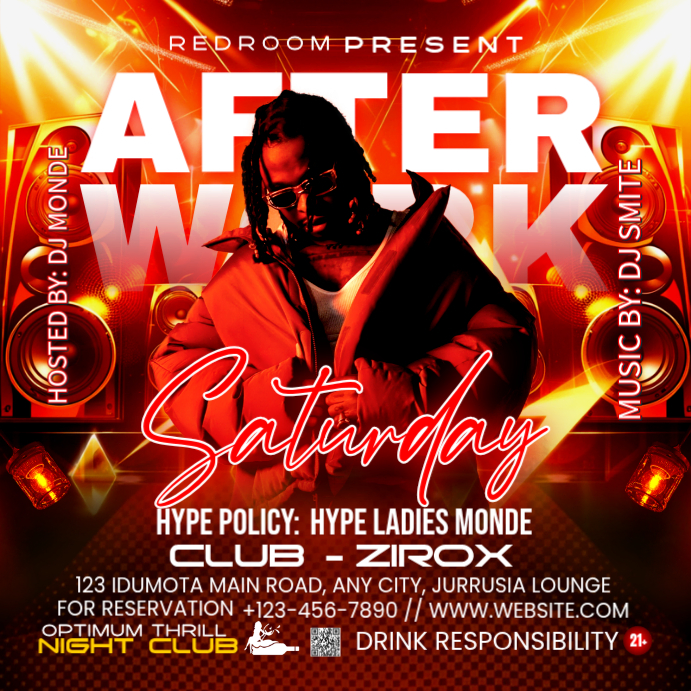 Plantilla de After Work Saturday - Golden Fire & Red Nightlife Flyer ...