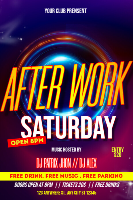 After work saturday poster Template | PosterMyWall