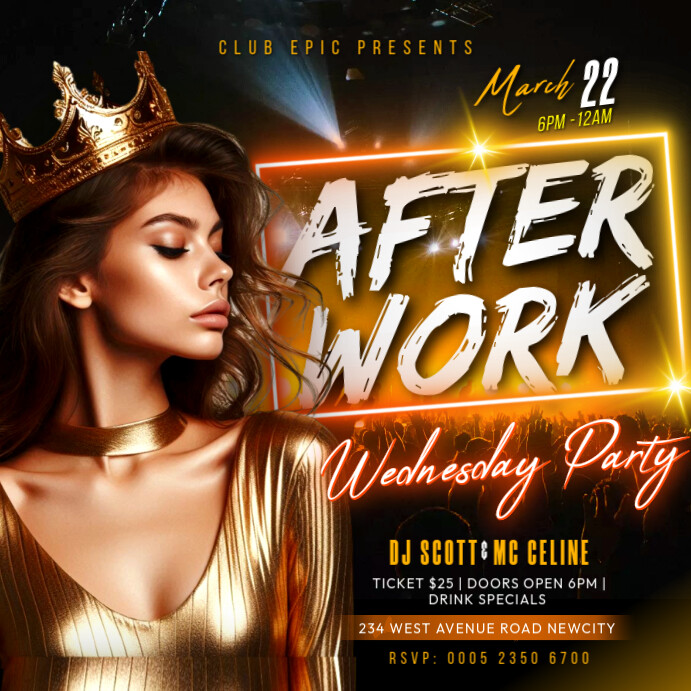 Copy of After work Wednesday club party flyer poster template ...