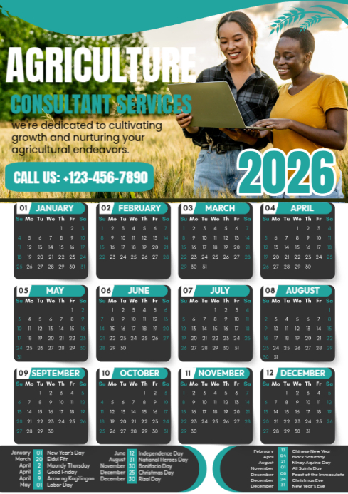Plantilla de Agriculture Consultant Services Calendar | PosterMyWall
