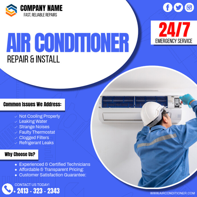 Plantilla de Air Conditioner Repair and Install | PosterMyWall