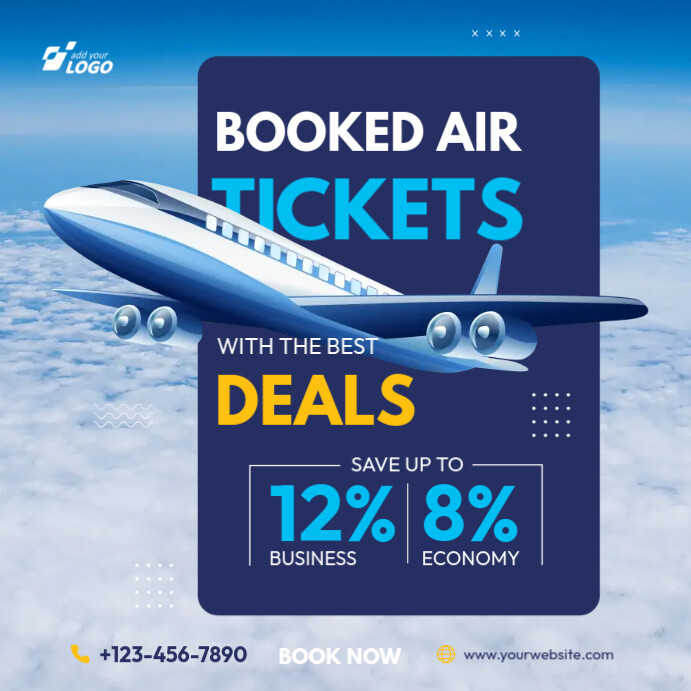 Air Ticket Booking Ad Template for Flights and Travel | PosterMyWall