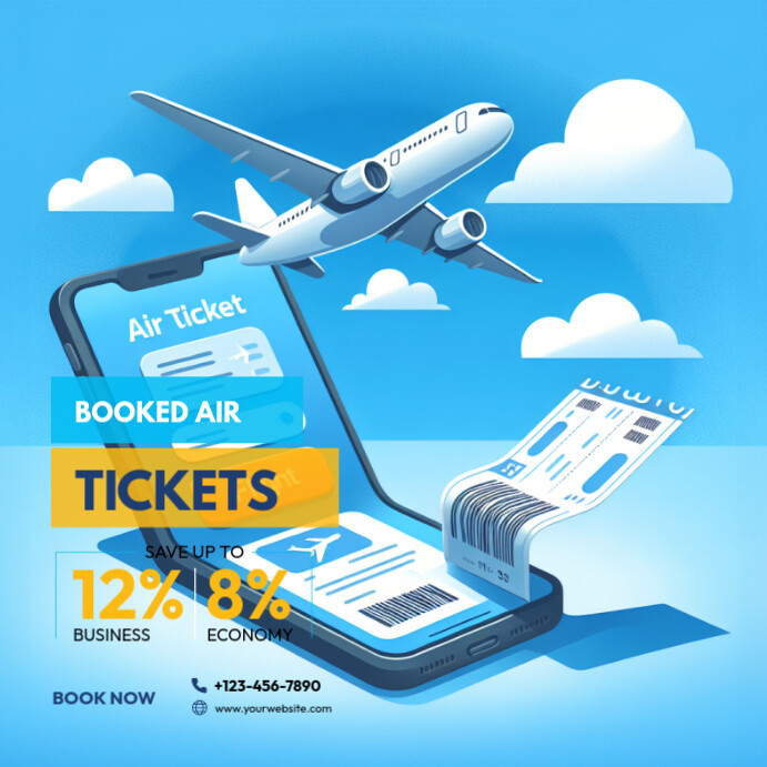 Air Ticket Booking Instagram Post Template | PosterMyWall