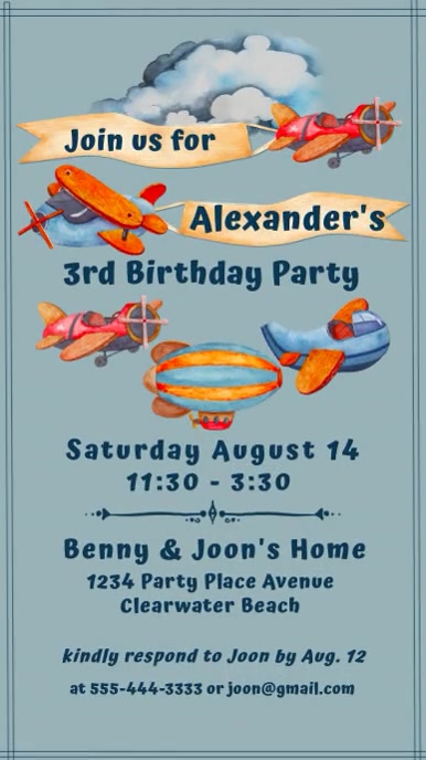 Copy of Airplane Theme Birthday Party Invitation | PosterMyWall