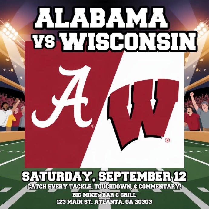 alabama vs wisconsin. college football. roll tide. flyer. Template ...