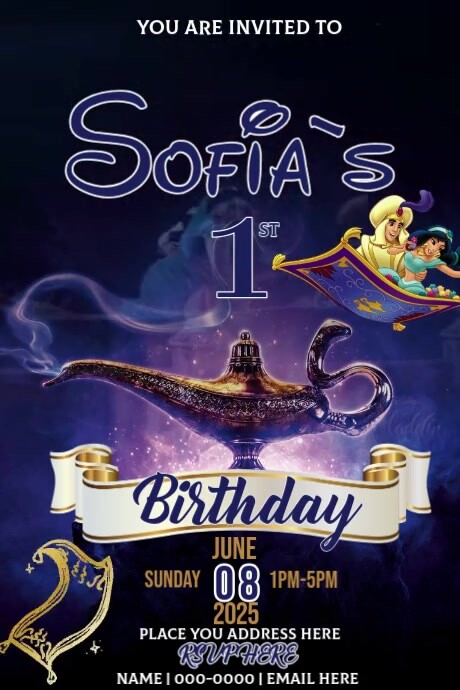 aladdin birthday invitation Template | PosterMyWall