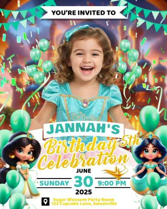 Plantilla de aladdin theme birthday invitation for kids | PosterMyWall