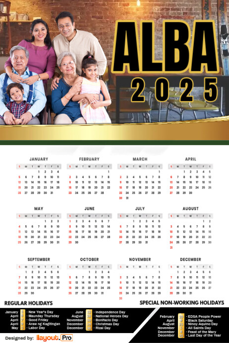 Alba 2025 Calendar Template | PosterMyWall