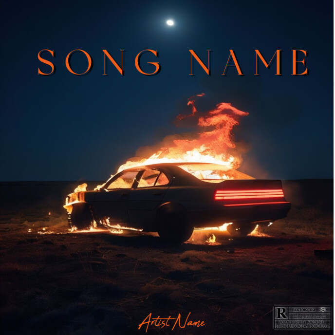 ALBUM COVER :Car Engulfed In Flames Under Moonlit Night Sky Template ...