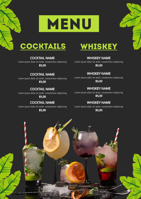 Alcohol Drinks Menu Template | PosterMyWall