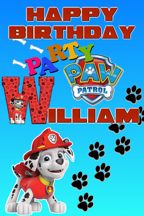 Happy Birthday Party Paw Patrol Poster Banner Póster Templat | PosterMyWall